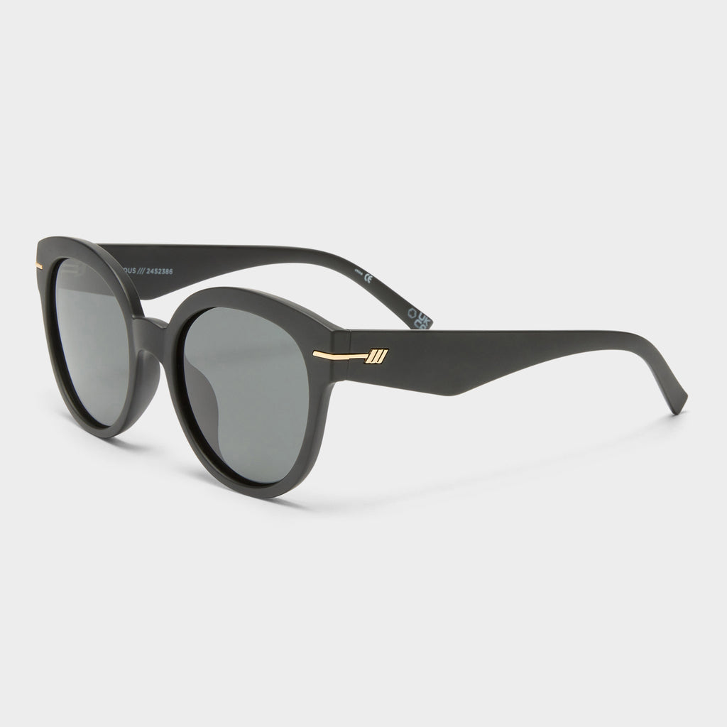 Capacious Matte Black Female Round Sunglasses | Le Specs