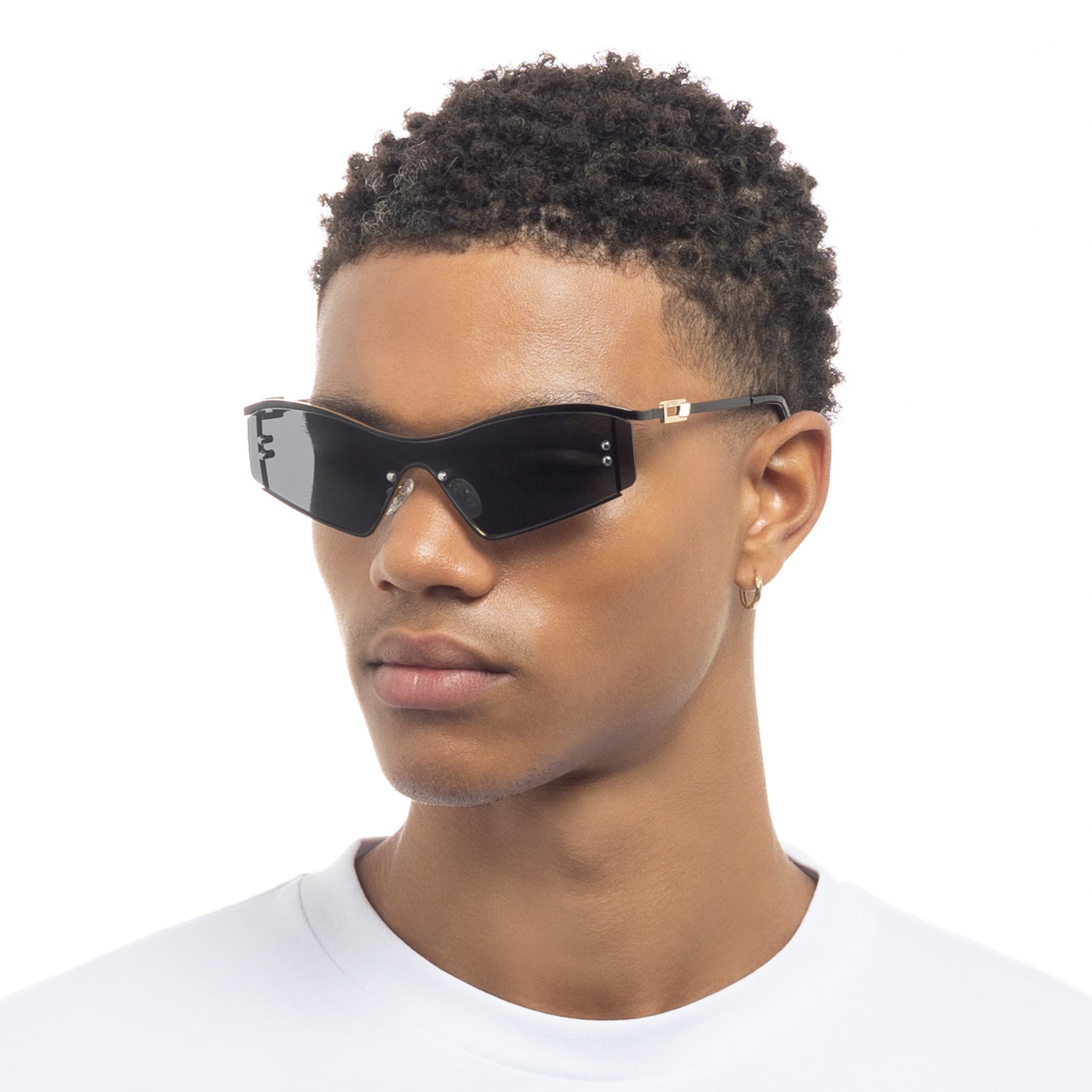 Hyperbole Satin Black Uni-Sex Shield Sunglasses | Le Specs